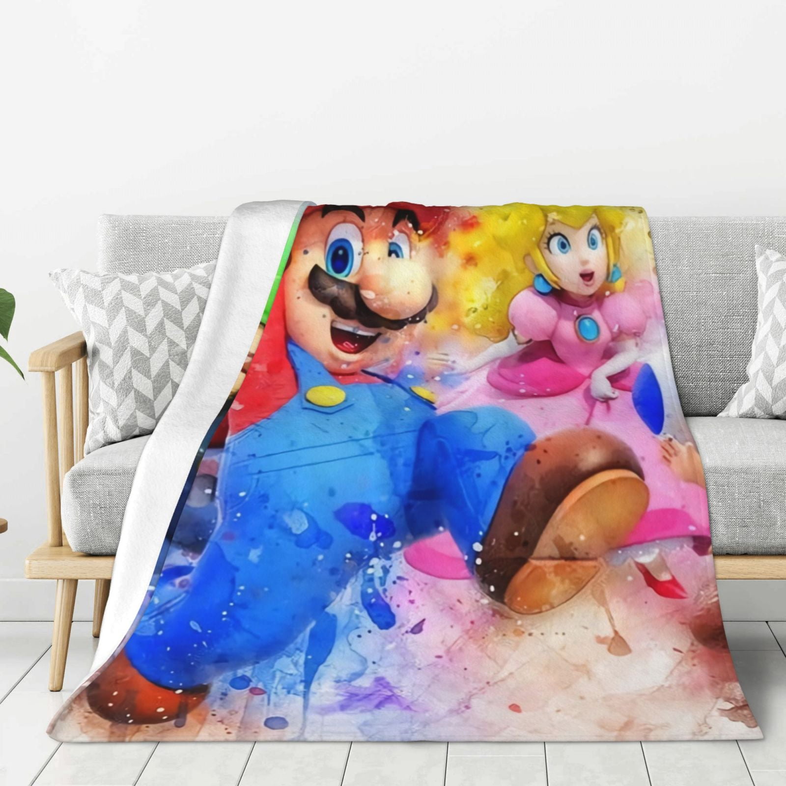 Super-Mario Luigi Watercolor Blanket for Couch - Super Soft Cozy ...