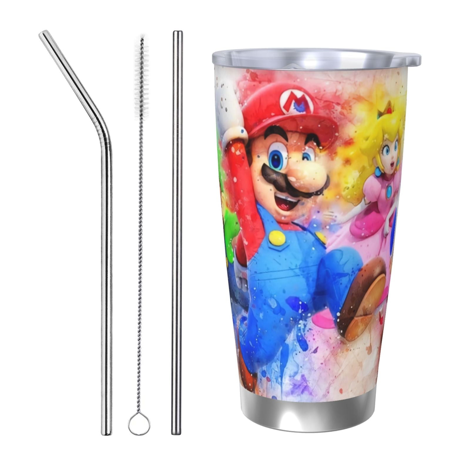 Super Mario Luigi Watercolor Water Bottle,Insulated Travel Coffee Mug,Stainless Steel Double ...