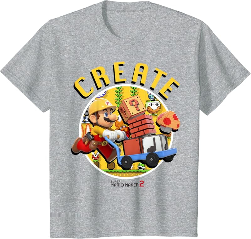 Super Mario Maker 2 Create Mario Gathering Circle Portrait T-Shirt ...