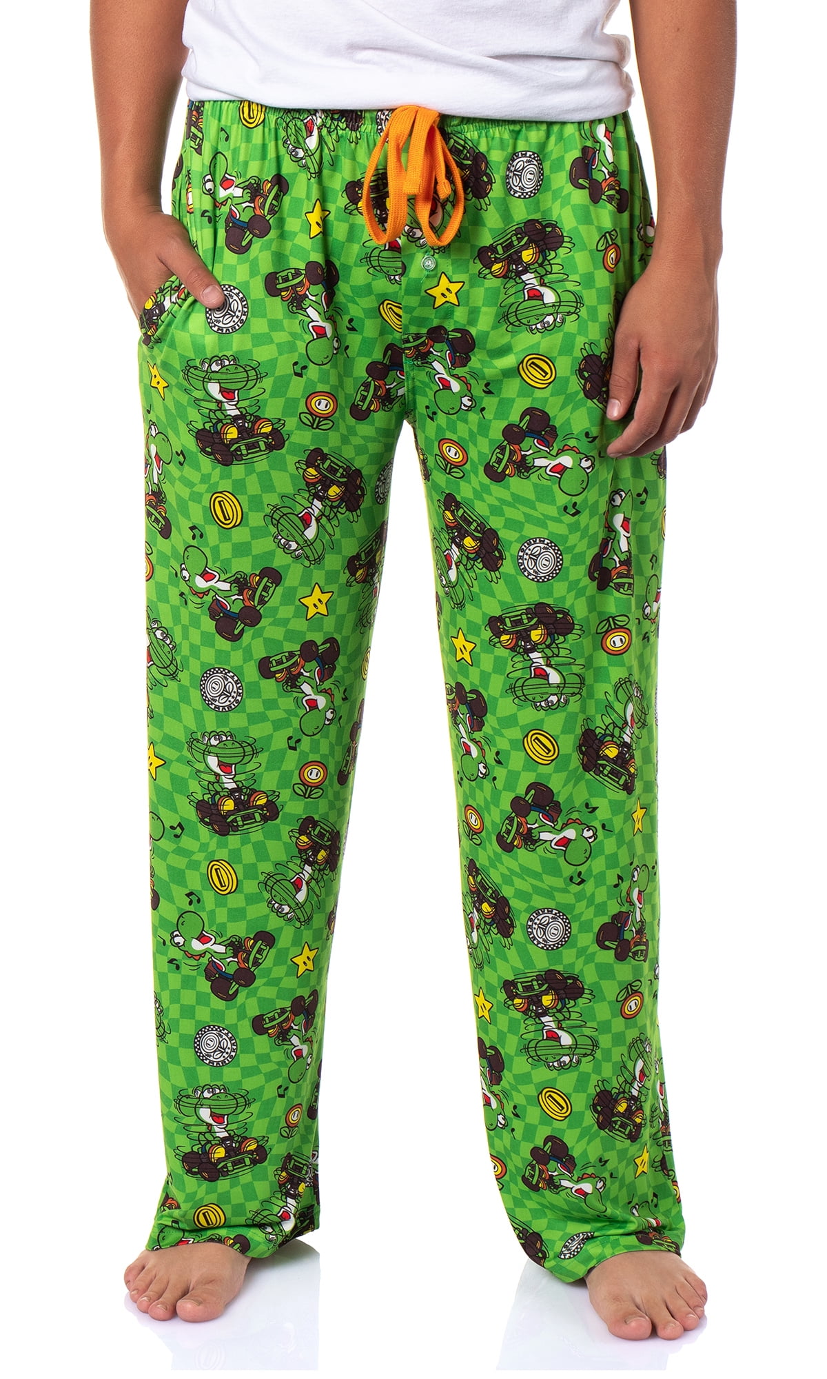 Super Mario Mario Kart Men's Yoshi Checkered Adult Sleepwear Pajama ...