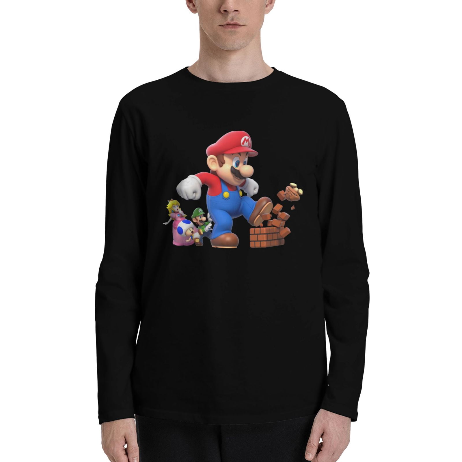 Super Mario Men'S Casual Fashion Crew Neck Long Sleeve T-Shirts ...