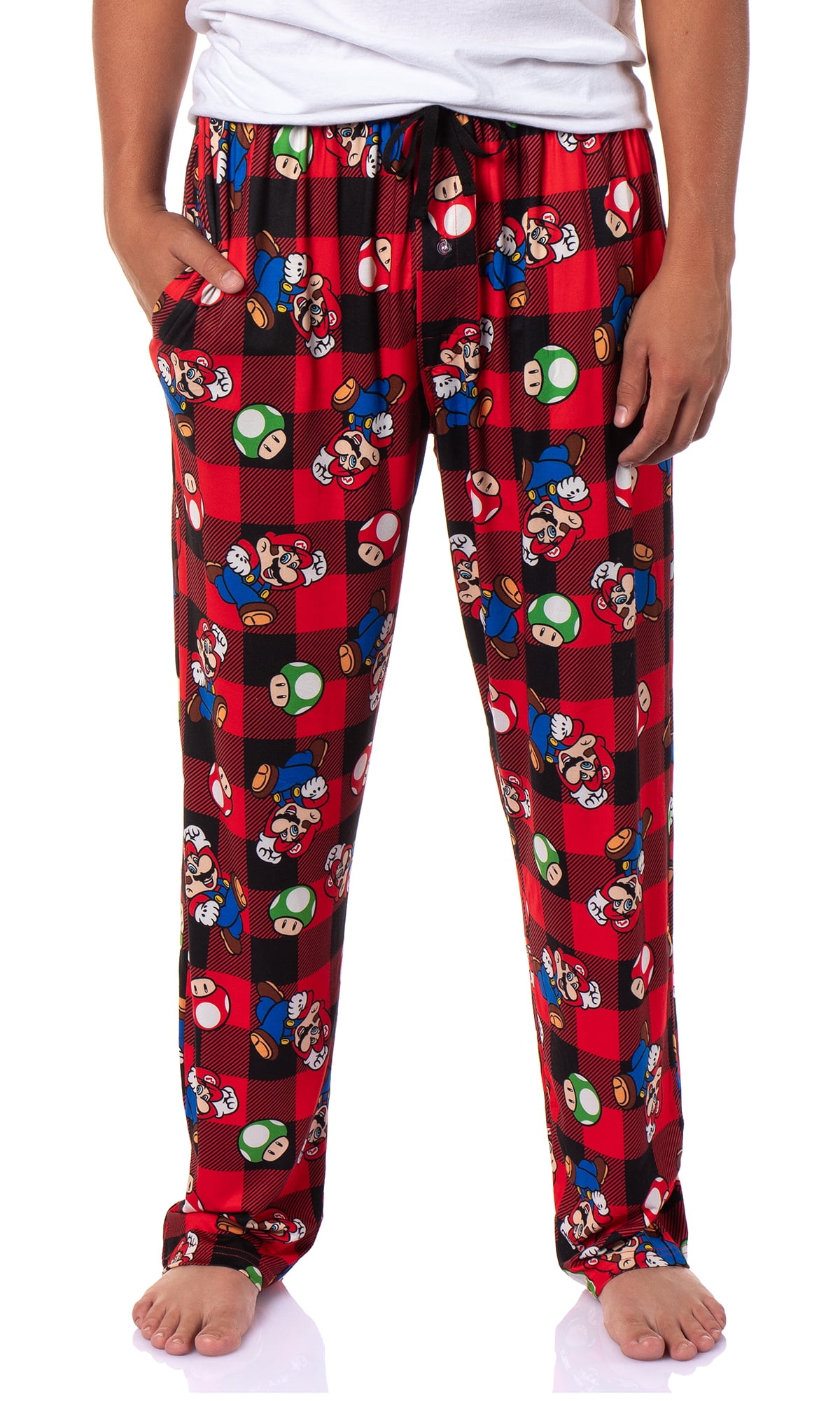 Super Mario Men's Buffalo Plaid Mario Power Up Adult Lounge Sleep ...