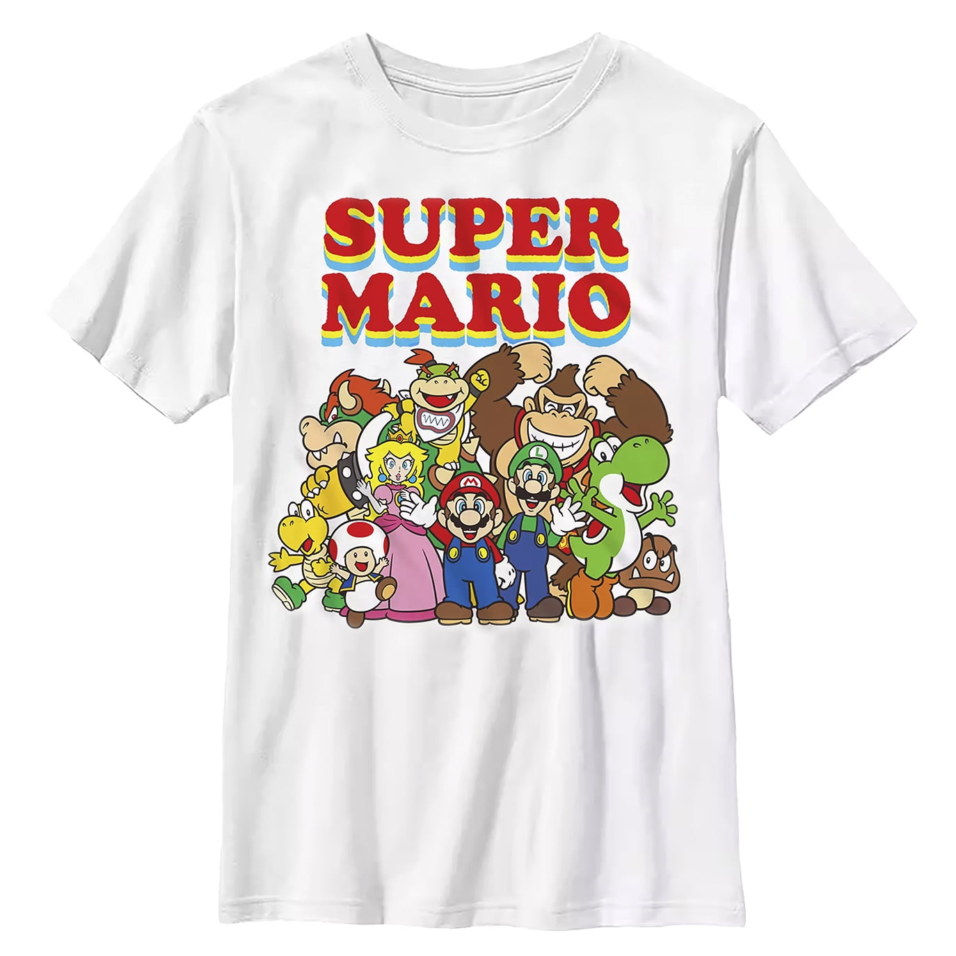 Super Mario Men's Classic Character Group Adult Graphic Print T-Shirt ...