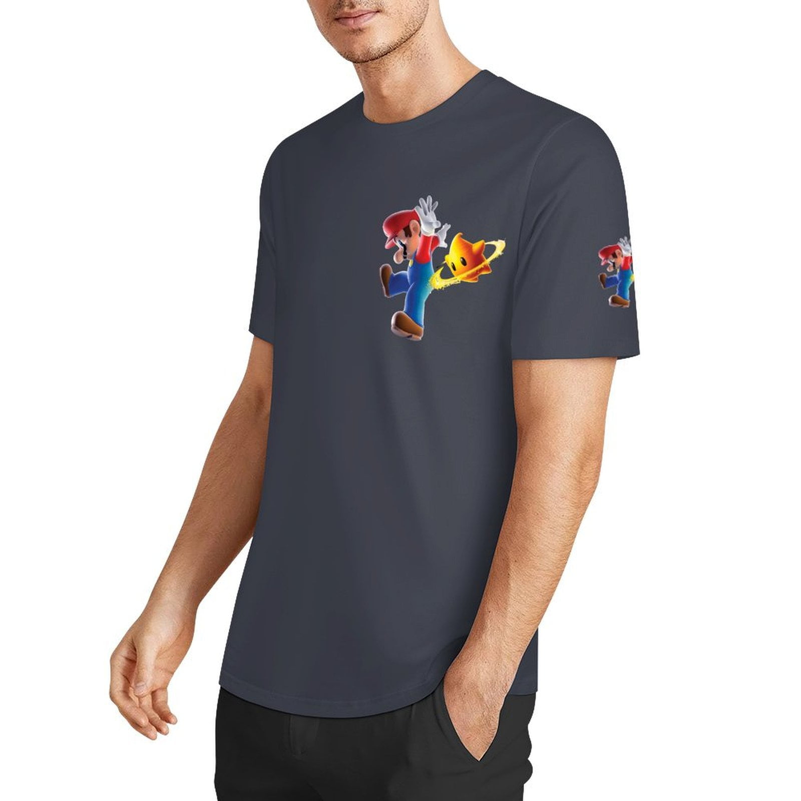 Super Mario Men's Cotton T-Shirt Round Neck Short Sleeve Fashion Casual ...
