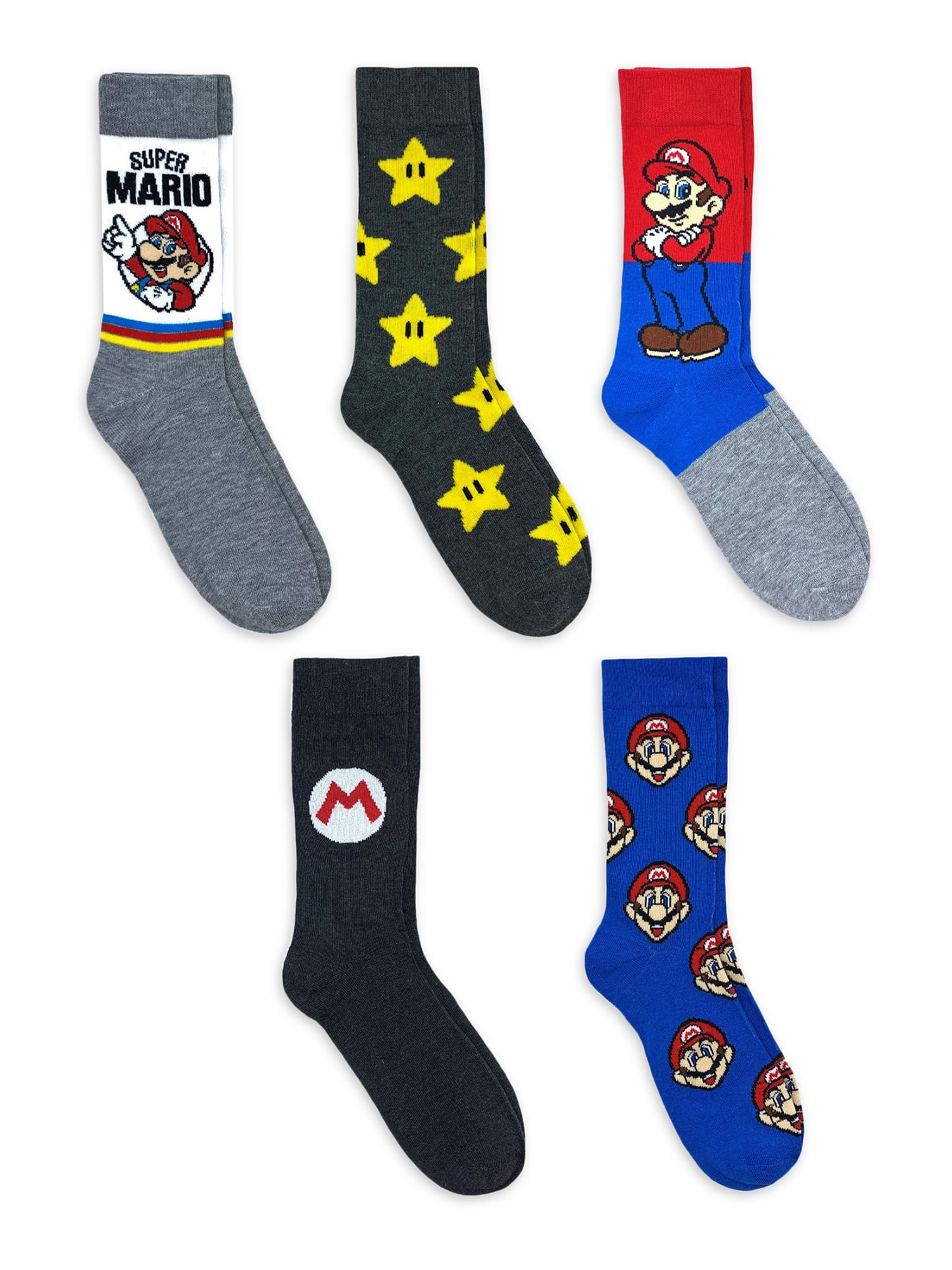 Super Mario, Mens Crew Socks, 5-Pack, Size 6.5-12 - Walmart.com
