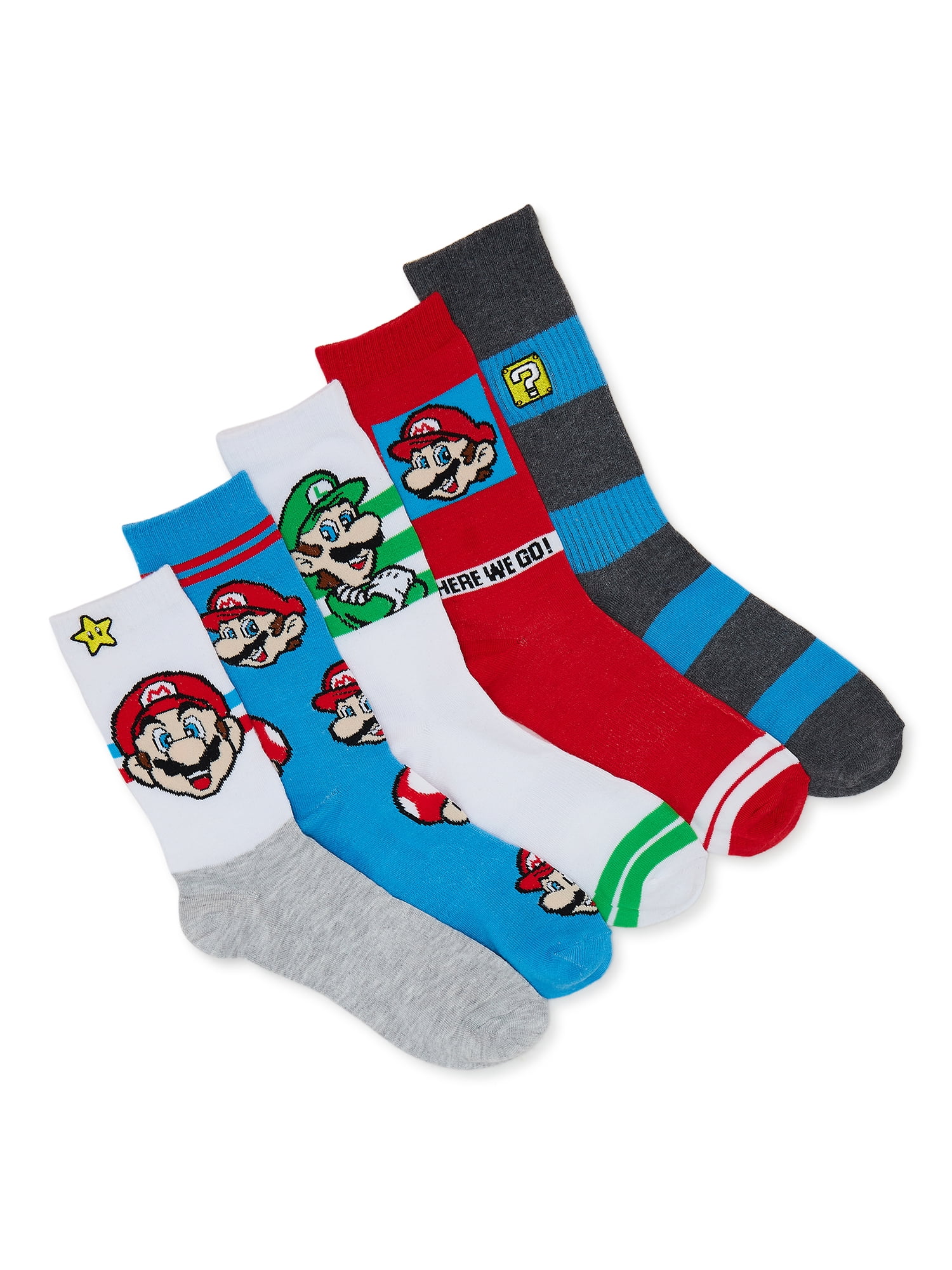 Super Mario, Mens Crew Socks, 5-Pack, Size 6.5-12 - Walmart.com