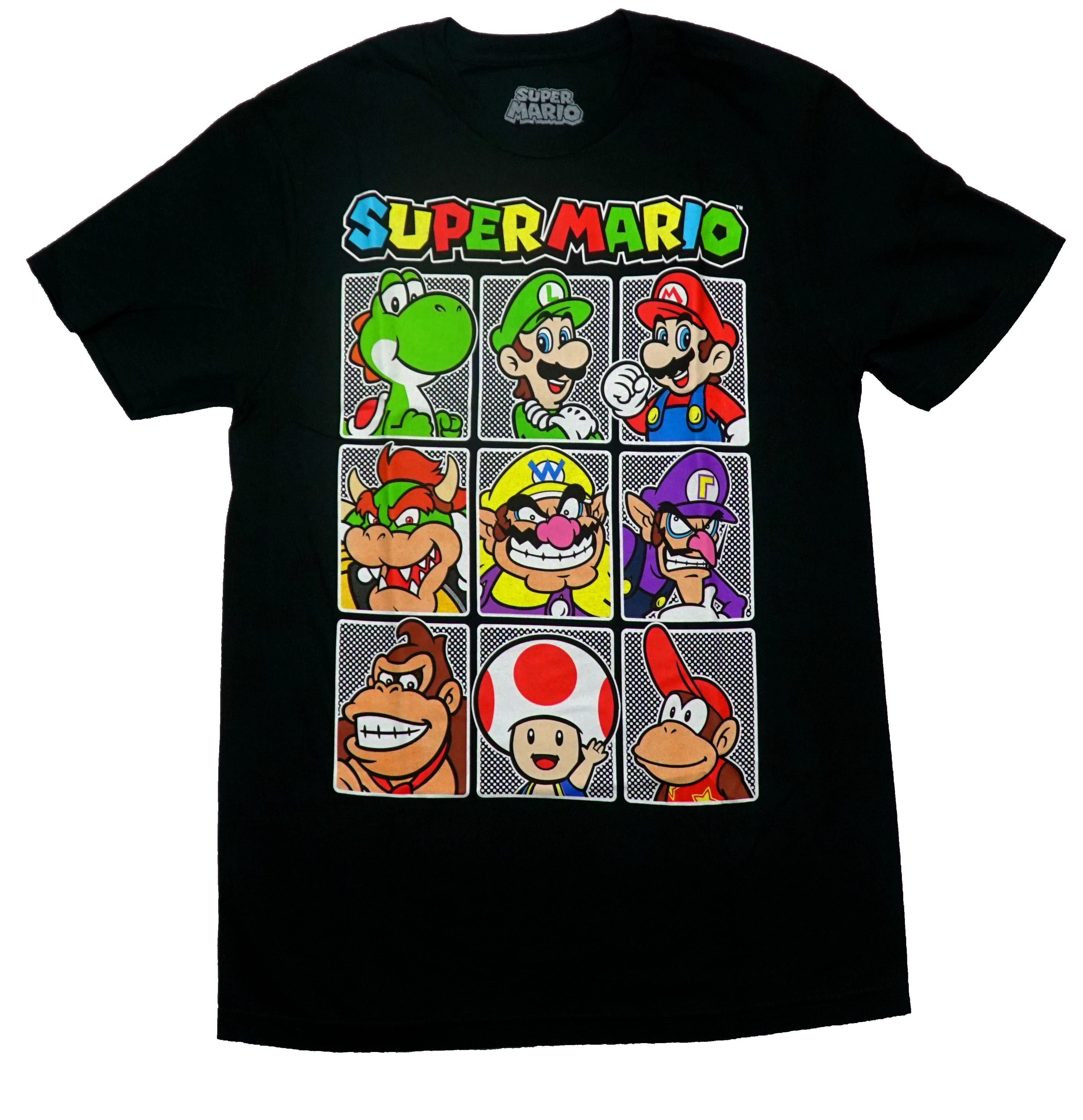 Super Mario Mens T-Shirt - Nine Colorful Character White Dot Boxes ...