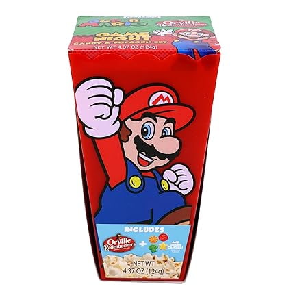 Super Mario Movie Night Snack Gift Set, 4.37 oz, Popcorn and Gummy ...