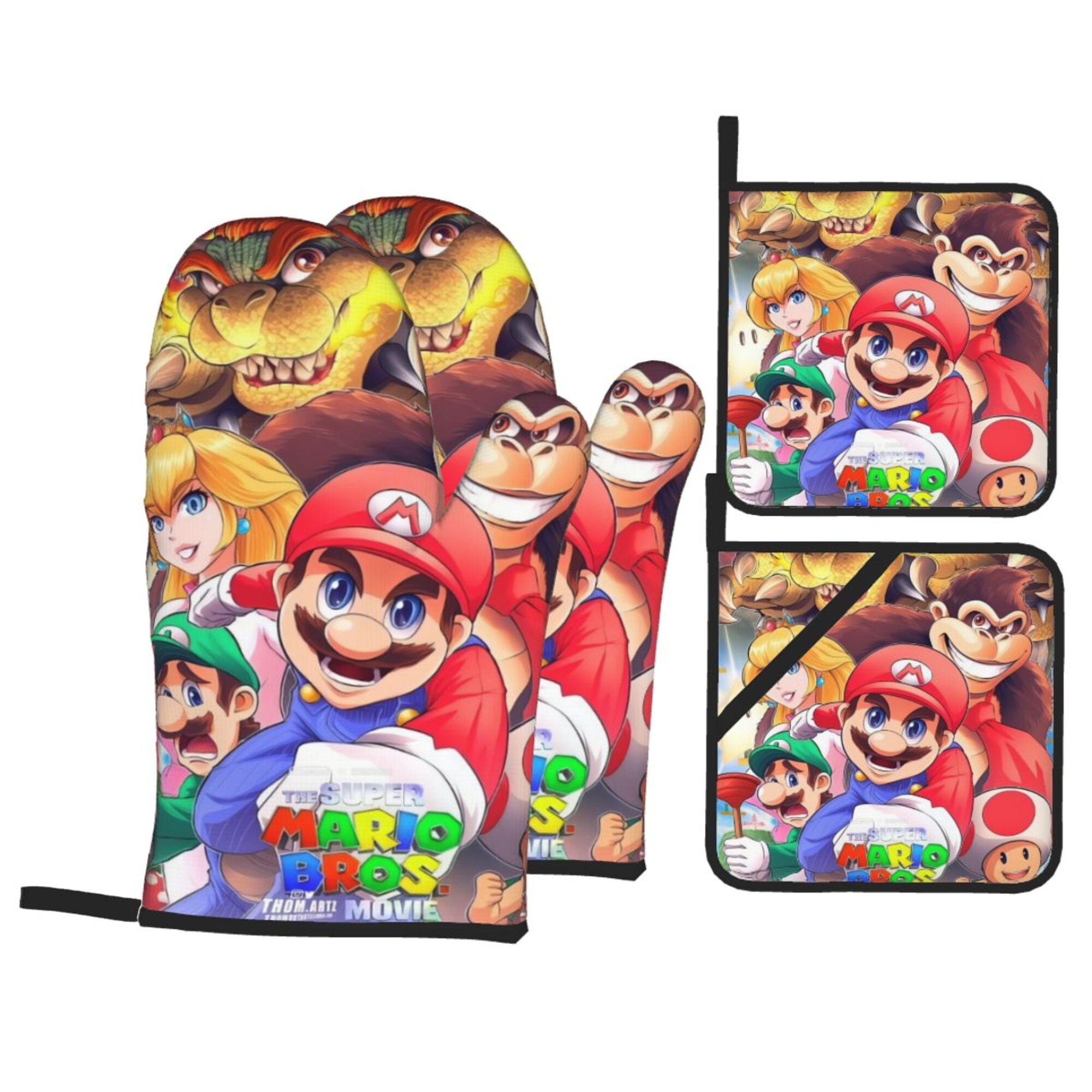Super Mario Oven Mitt & Pot Holder Sets of 4 Non-Slip BBQ & Grill Glove ...