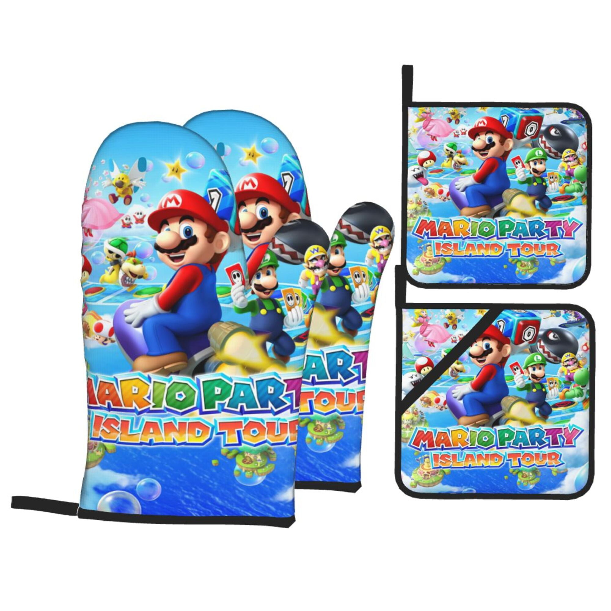 Super Mario Oven Mitt & Pot Holder Sets of 4 Non-Slip BBQ & Grill Glove ...