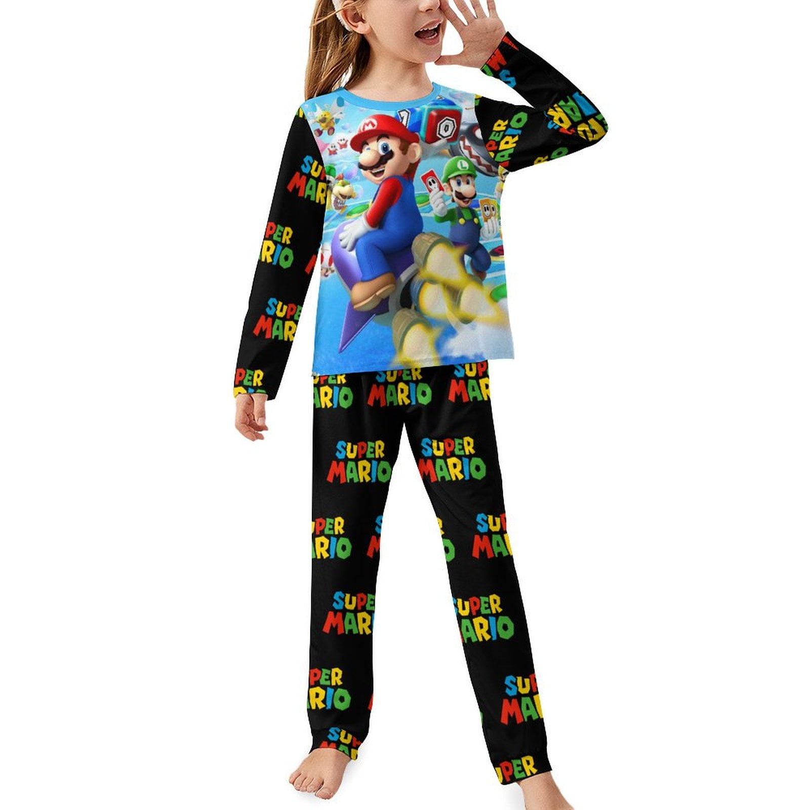 Super Mario Pajama Set Cartoon Sleepwear Pant Set Long Sleeve PJ ...