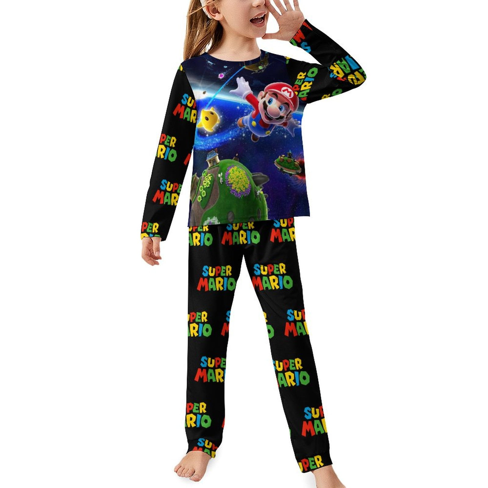 Super Mario Pajama Set Cartoon Sleepwear Pant Set Long Sleeve PJ ...