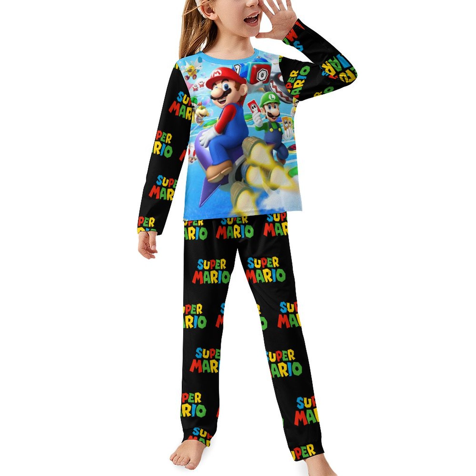 Super Mario Pajama Set Cartoon Sleepwear Pant Set Long Sleeve PJ ...