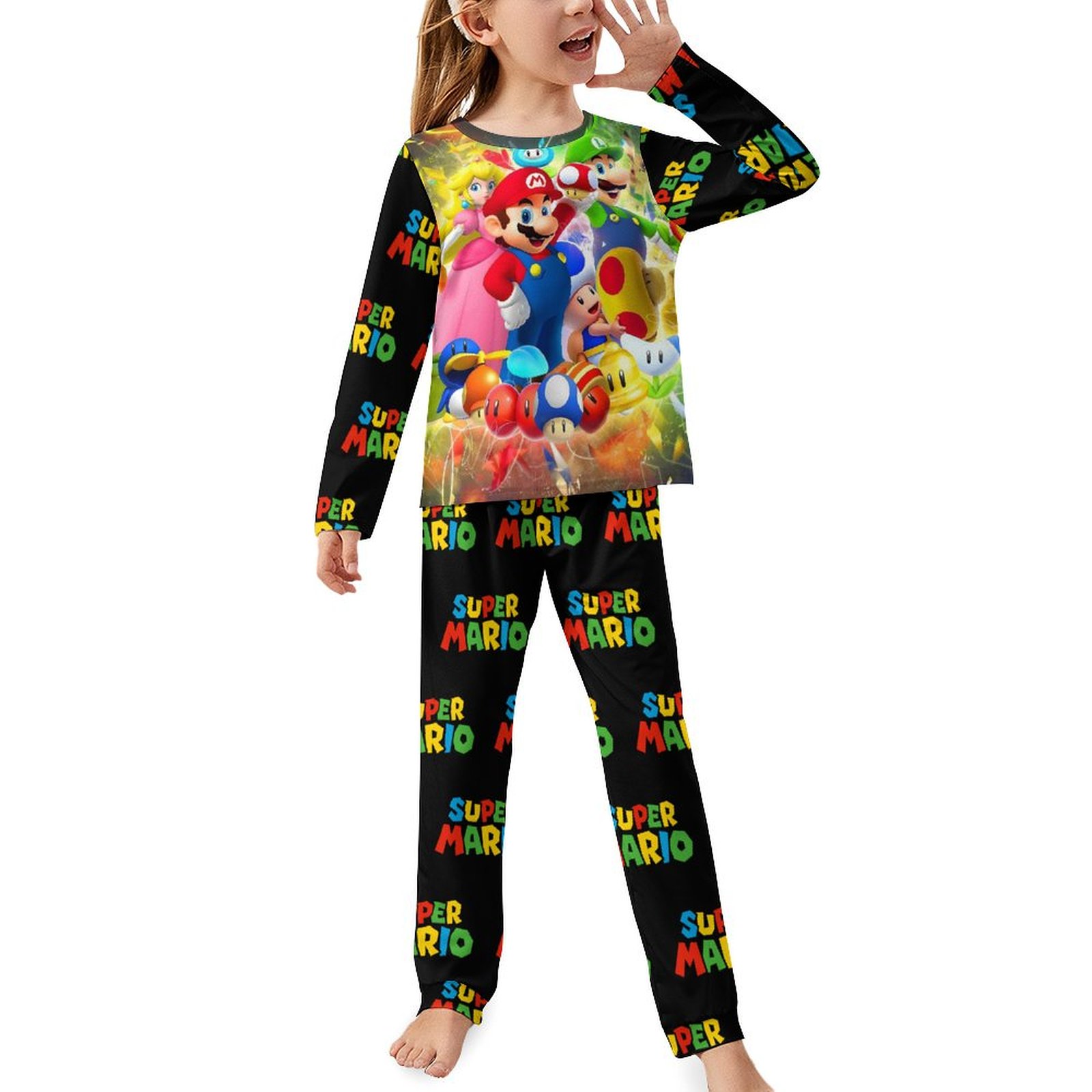Super Mario Pajama Set Cartoon Sleepwear Pant Set Long Sleeve PJ ...