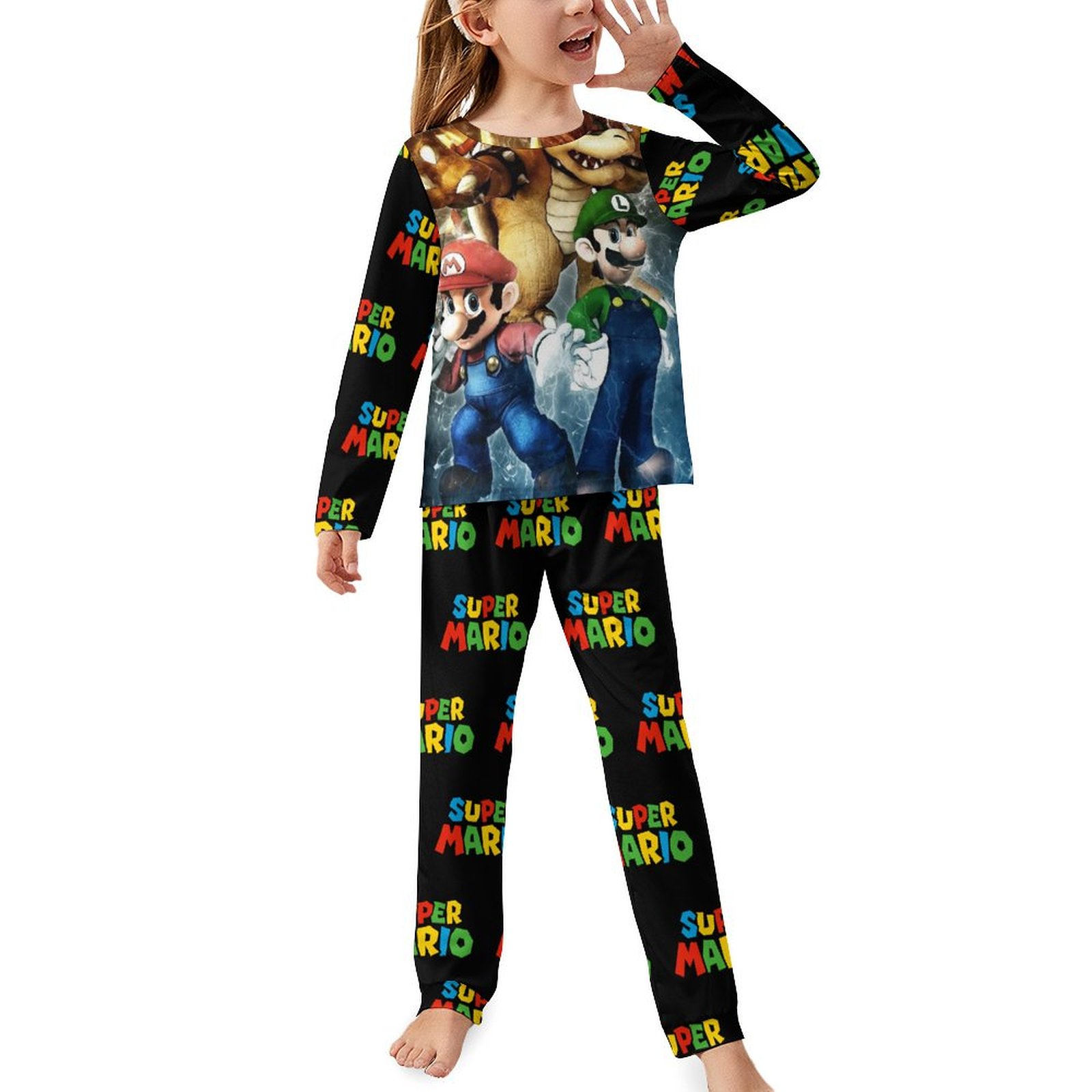 Super Mario Pajama Set Cartoon Sleepwear Pant Set Long Sleeve PJ ...