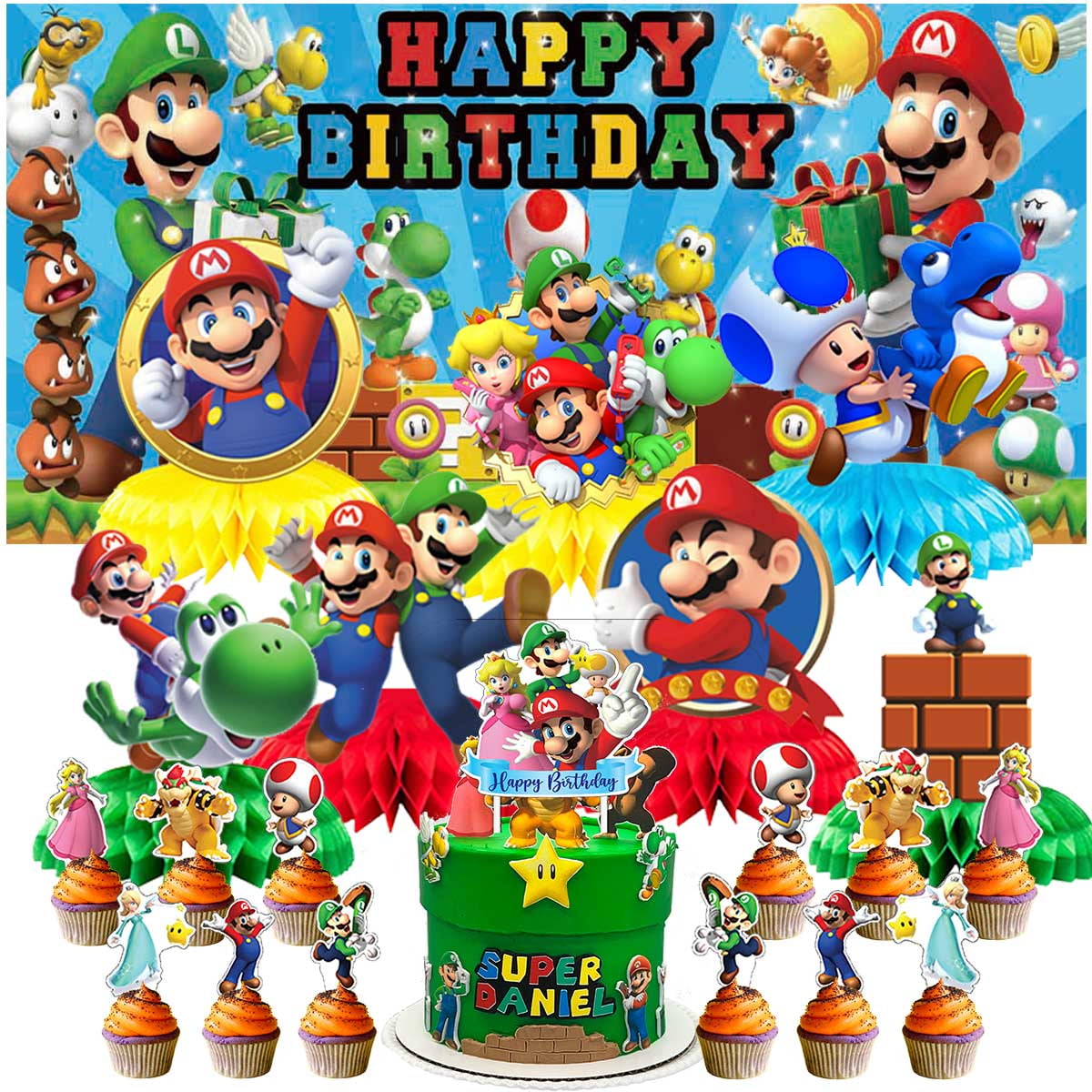 Super Mario Party Decorations Decor Supplies Honeycomb Centerpieces ...