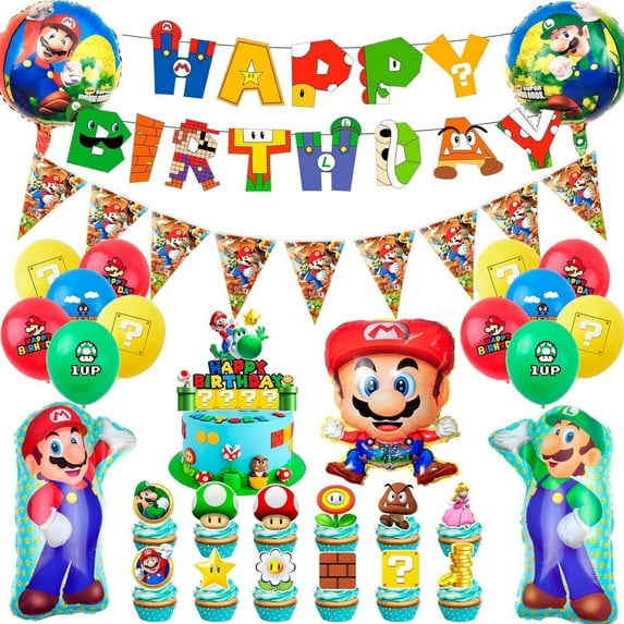 Super Mario Party Supplies-44 pcs Mario Birthday Decorations Includes ...