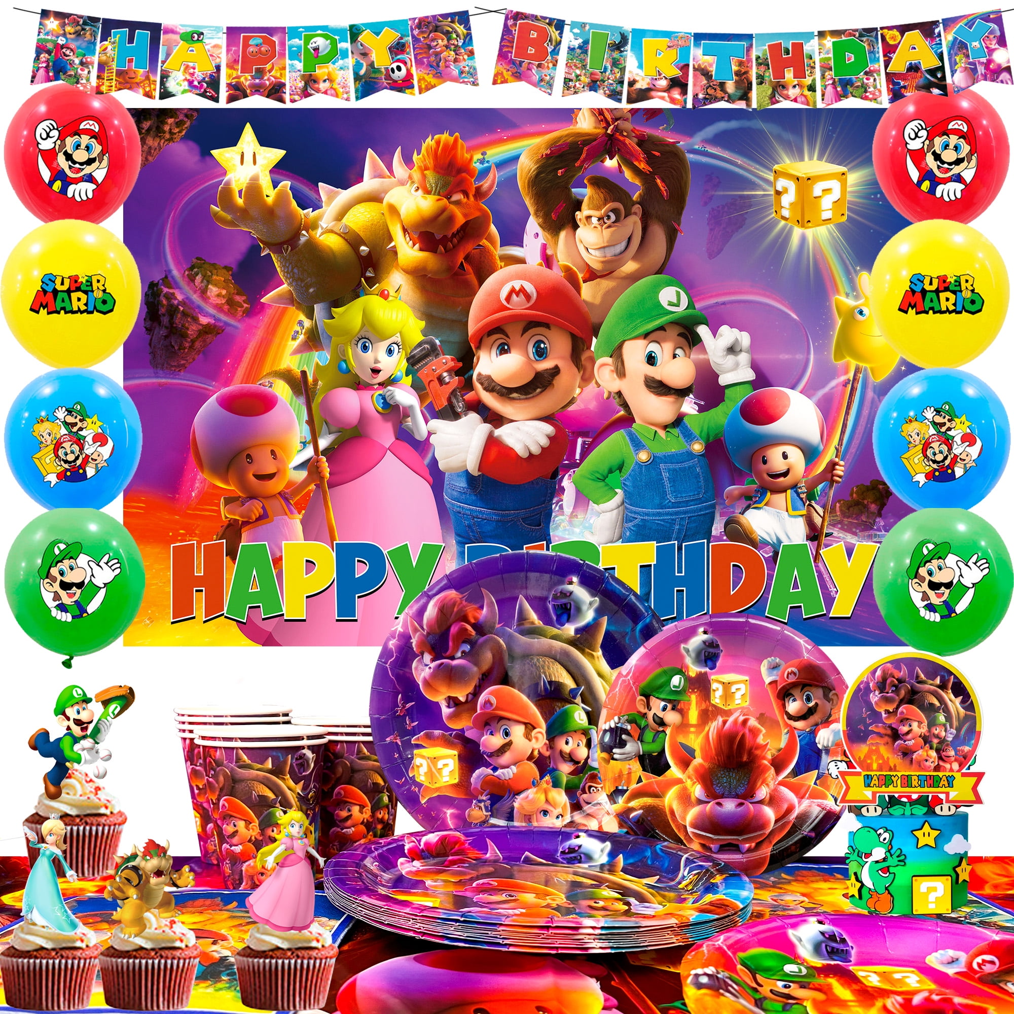 Super Mario Party Supplies, 82pcs Mario Birthday Decorations ...