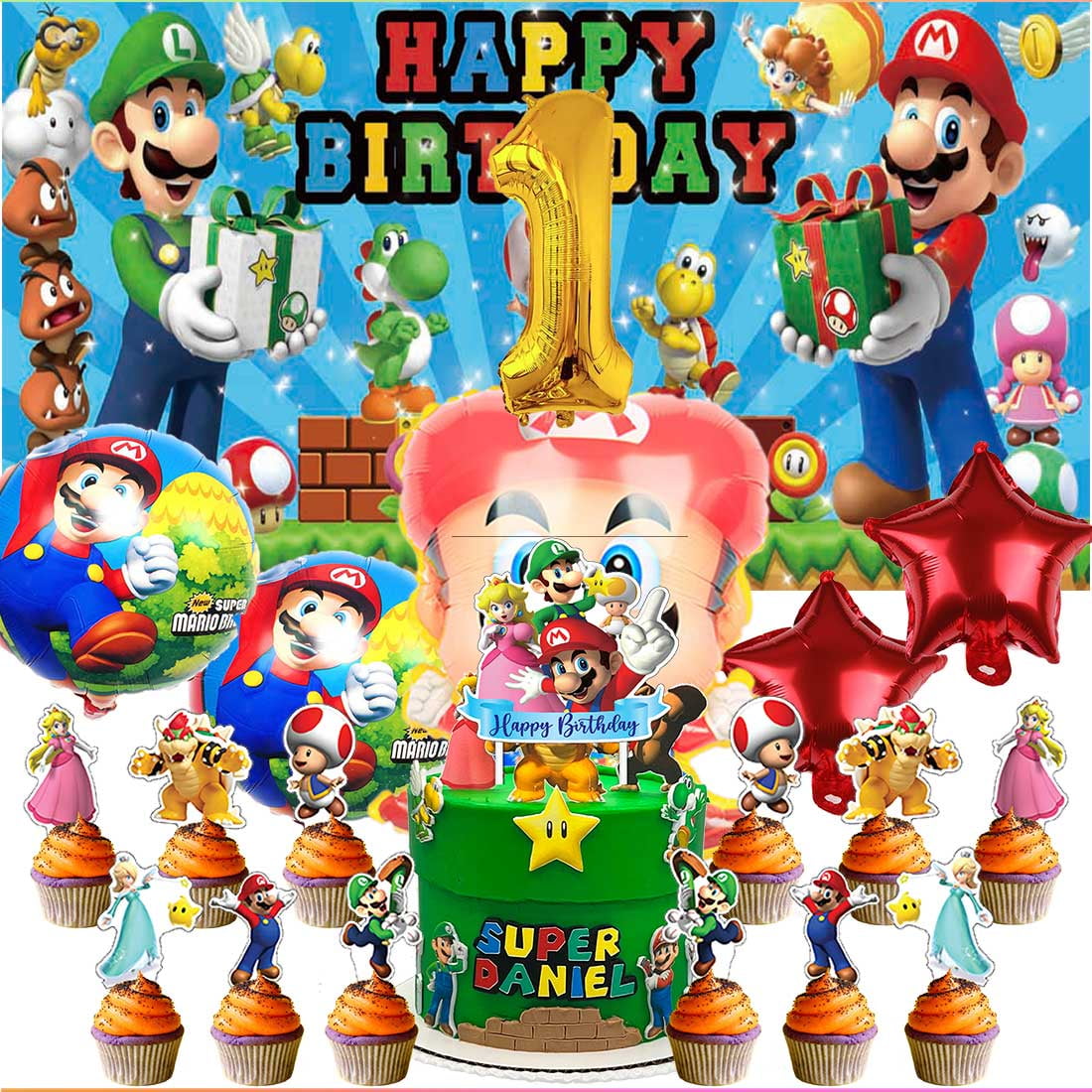 Super Mario Party Supplies Decor 1st Kit Balloons Birthday Cake Topper ...