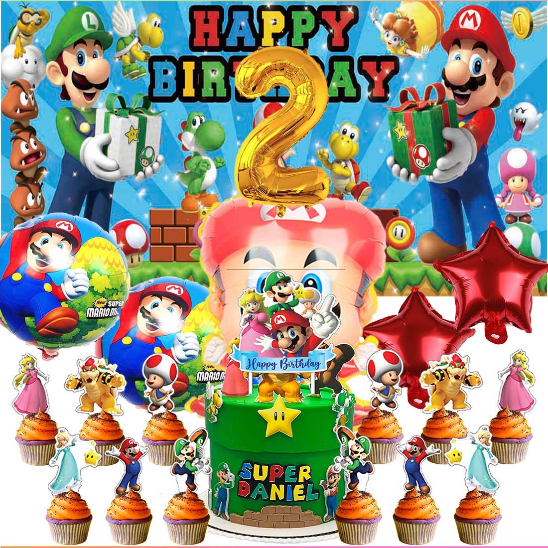Super Mario Party Supplies Decor 2nd Kit Balloons Birthday Cake Topper ...