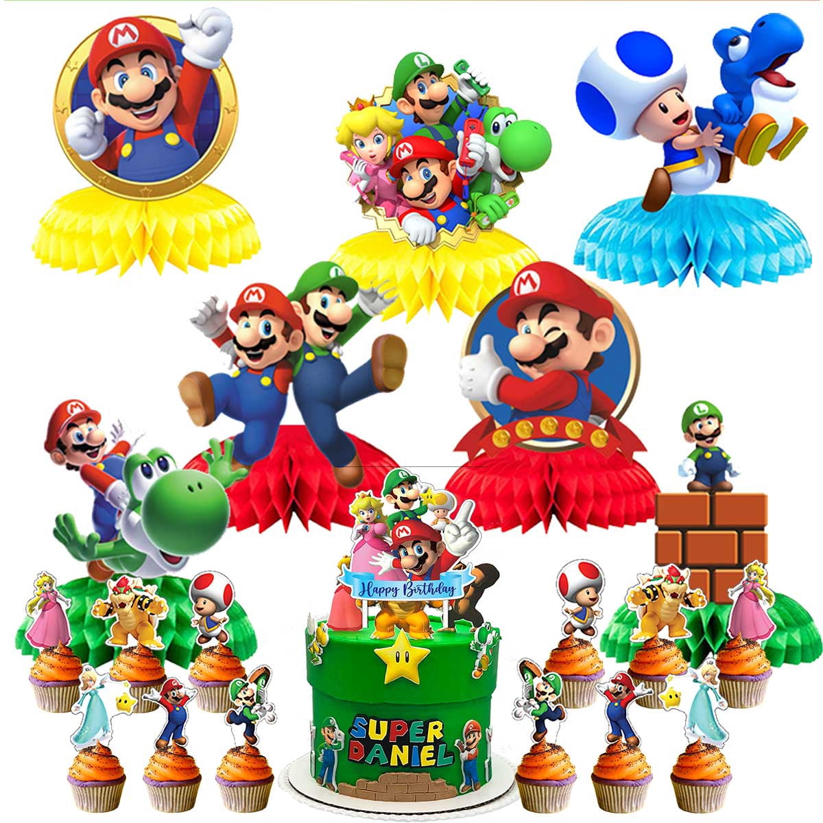 Super Mario Party Supplies Table Toppers Honeycomb Centerpieces Cake ...