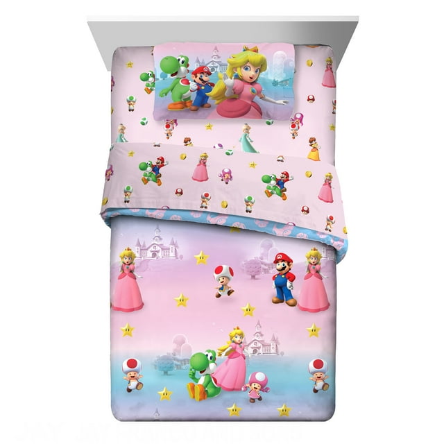 Super Mario Peach Kids Twin Bed in a Bag, Gaming Bedding, Comforter and ...