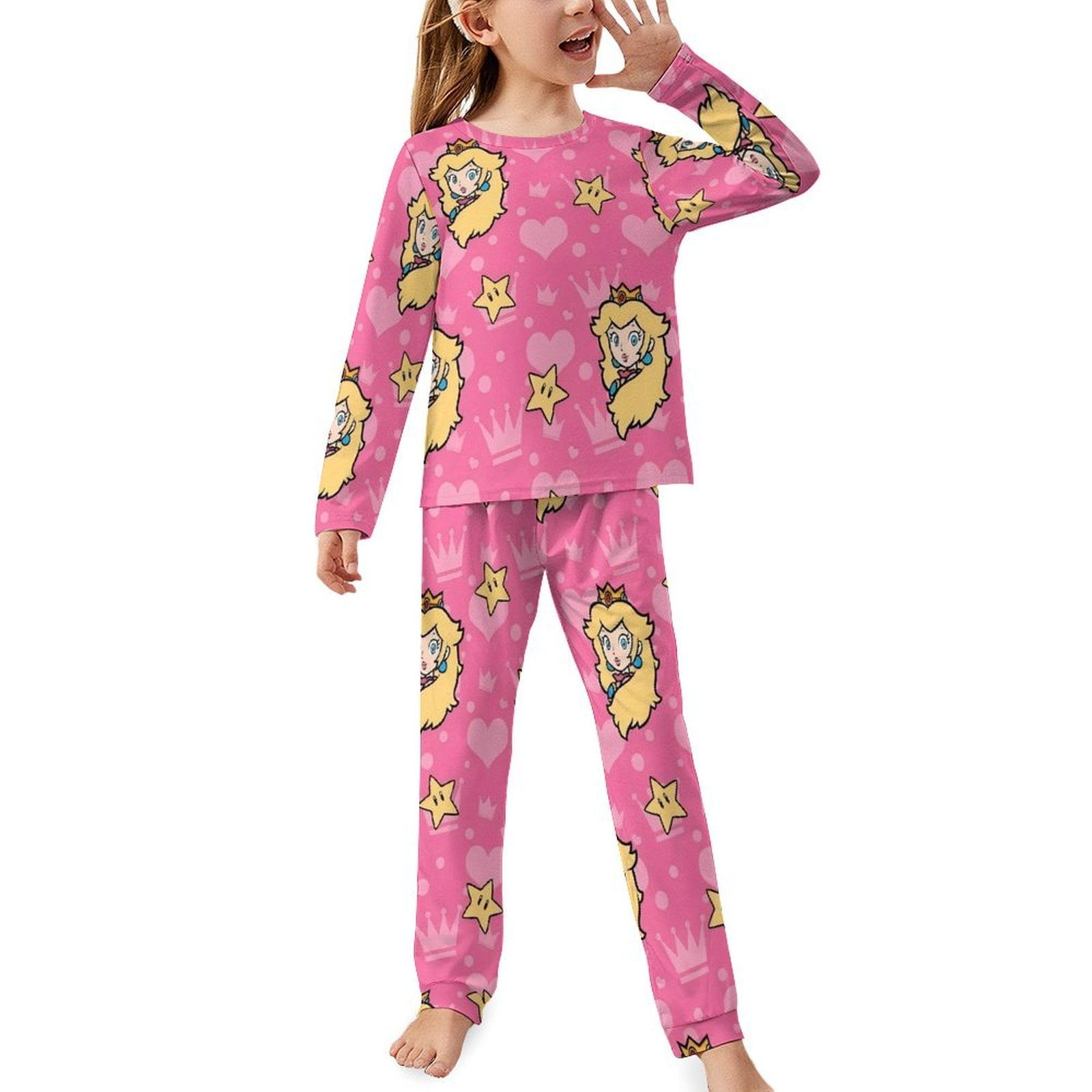 Super Mario Peach Princess Cartoon Girls Pajama Set Soft Fit Pajama Set ...
