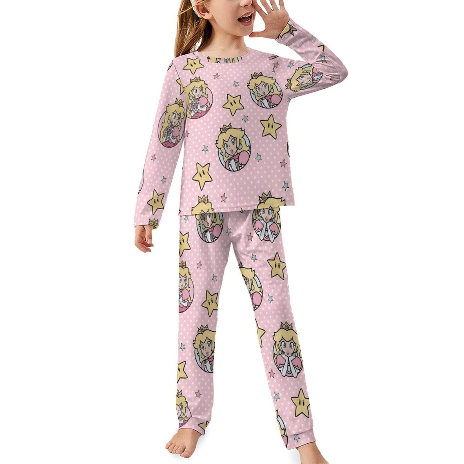 Super Mario Peach Princess Cartoon Girls Pajama Set Soft Fit Pajama Set ...
