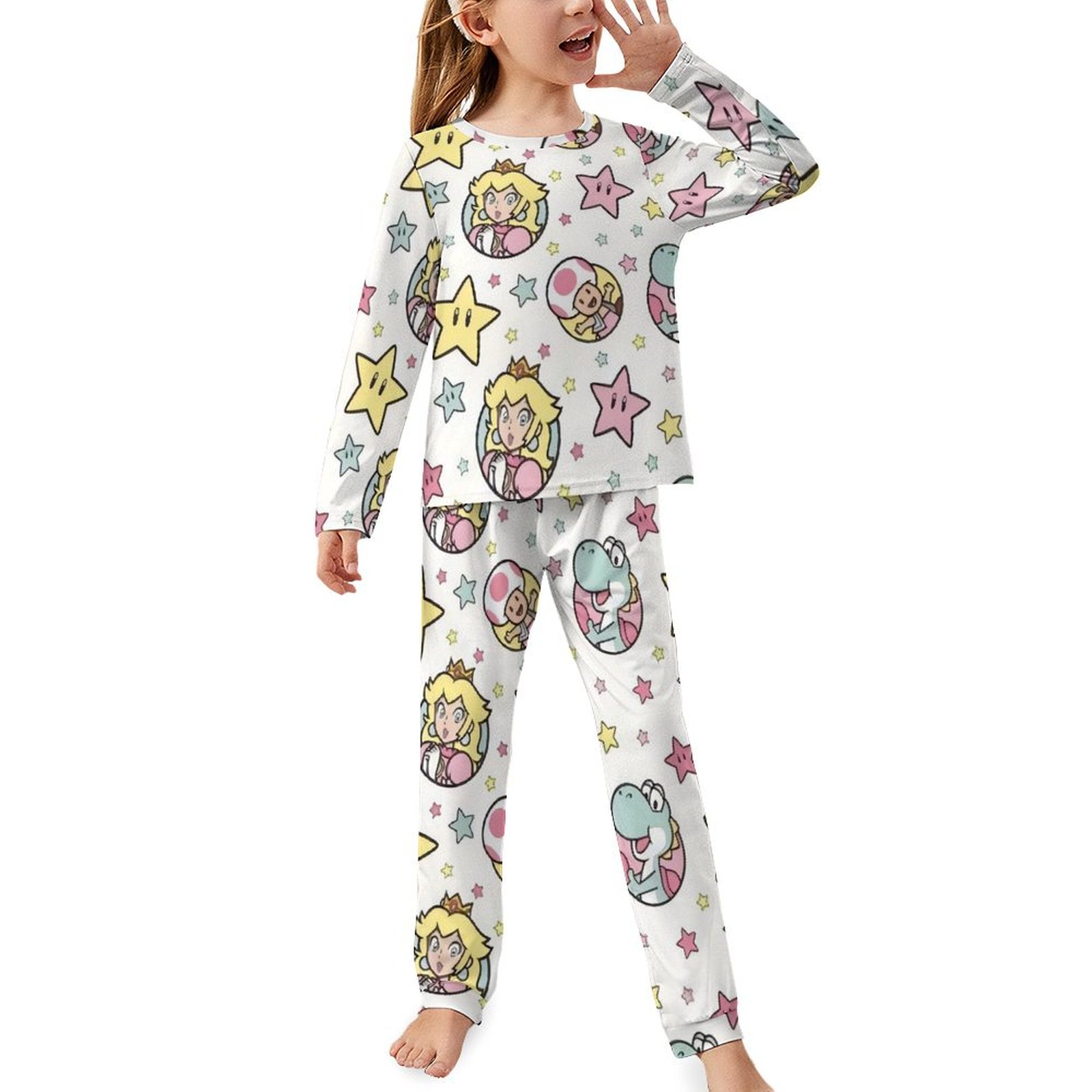 Super Mario Peach Princess Cartoon Girls Pajama Set Soft Fit Pajama Set ...