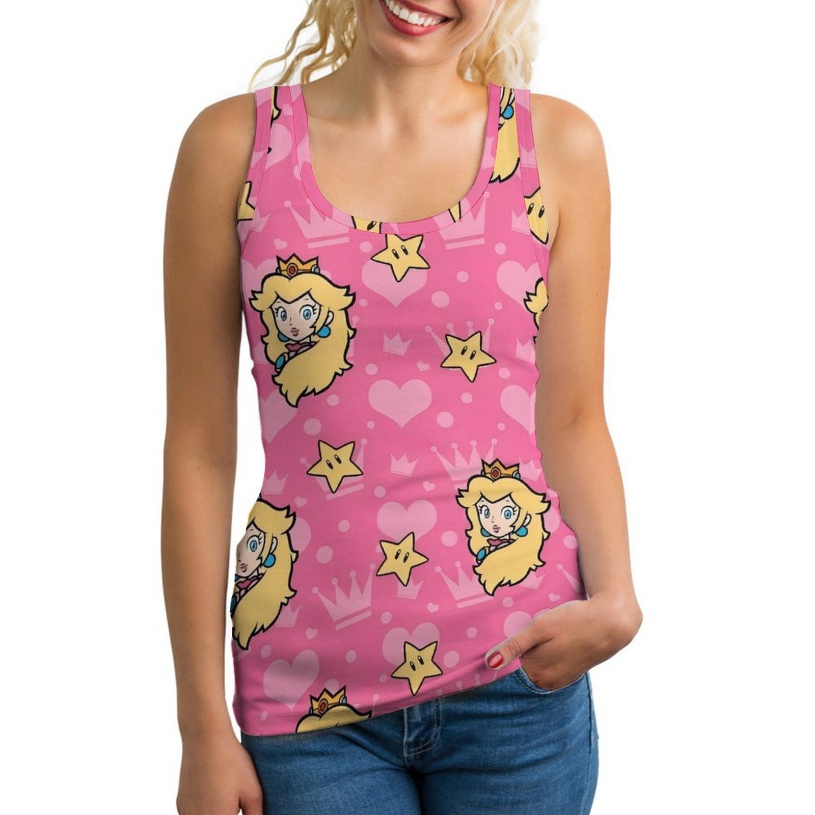 Super Mario Peach Princess Cartoon Women's Sports Tank Top Sleeveless ...