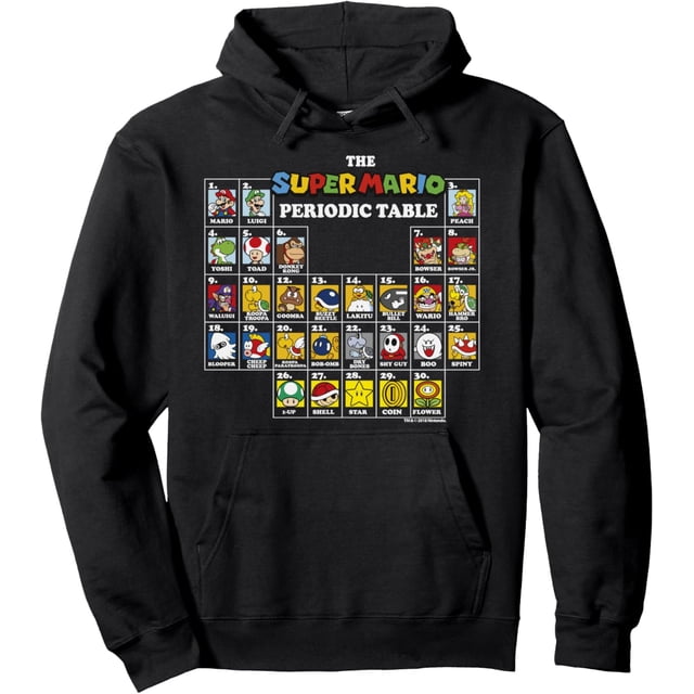 Super Mario Periodic Table Of Characters Graphic Hoodie Pullover Hoodie ...