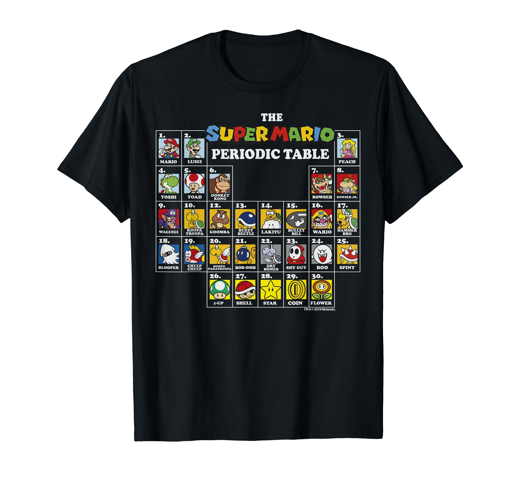 Super Mario Periodic Table Of Characters Graphic T-Shirt - Walmart.com