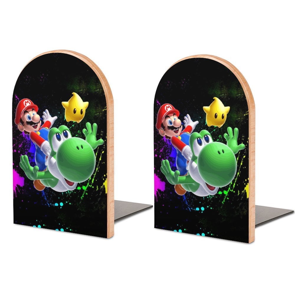 Super Mario Pet Bookends Wood Book Divider Decorative Shelves Non-Skid ...