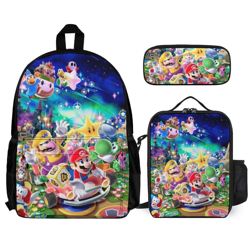 Super Mario Poster Backpack 3 Pieces Set With Pencil Case Lunch Bag ...