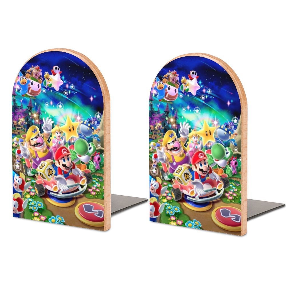 Super Mario Poster Bookends Wood Book Divider Decorative Shelves Non ...