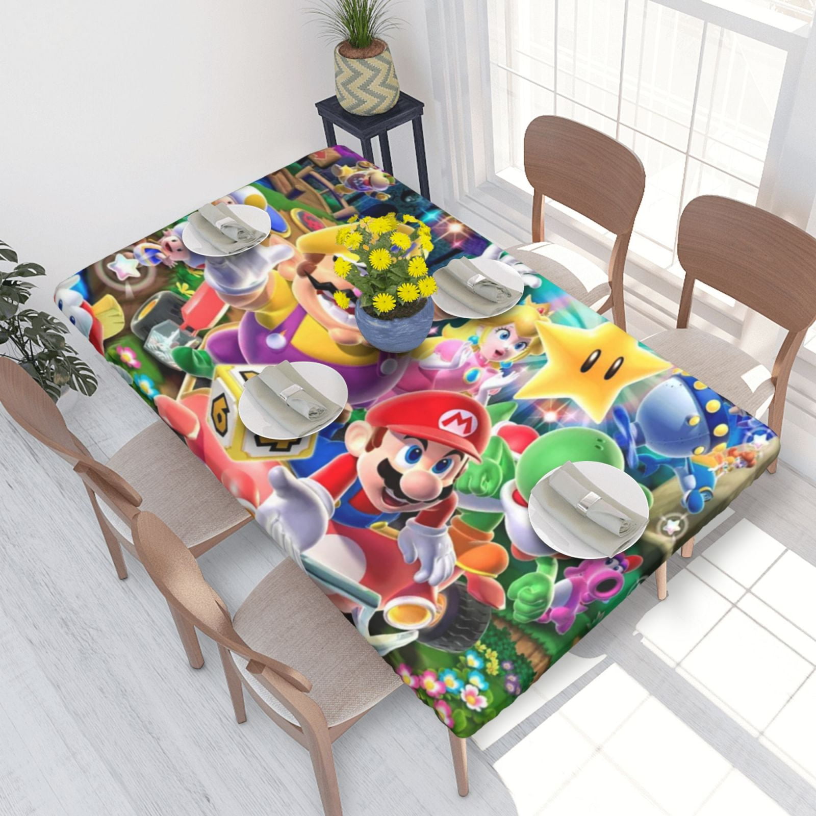 Super Mario Poster Elastic Edged Table Cover Reusable Fitted Rectangle ...