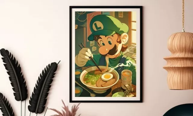 Super Mario Poster, Mario Eating Ramen, Printable Wall Art 2 NO FRAMED ...