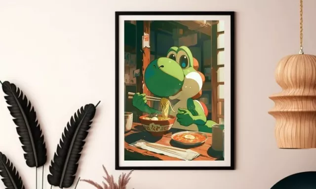 Super Mario Poster, Mario Eating Ramen, Printable Wall Art 4 NO FRAMED ...