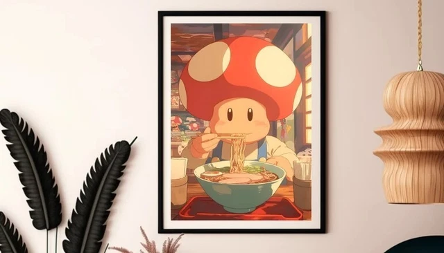 Super Mario Poster, Mario Eating Ramen, Printable Wall Art 5 NO FRAMED ...