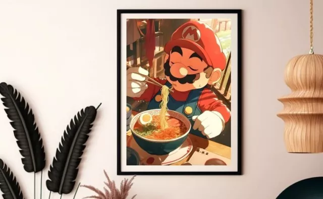 Super Mario Poster, Mario Eating Ramen, Printable Wall Art 6 NO FRAMED ...