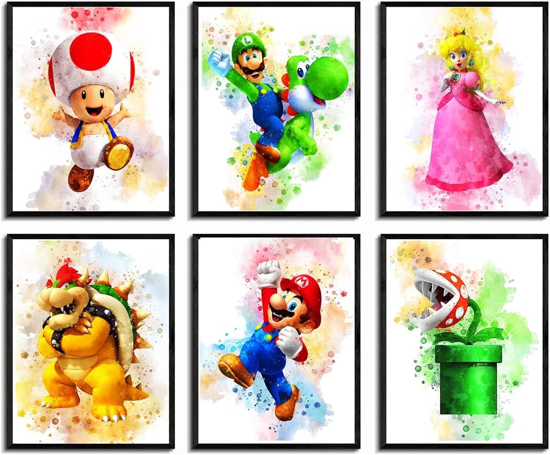 Super Mario Poster MarioWatercolor Prints Wall Art Decor Kids Game ...