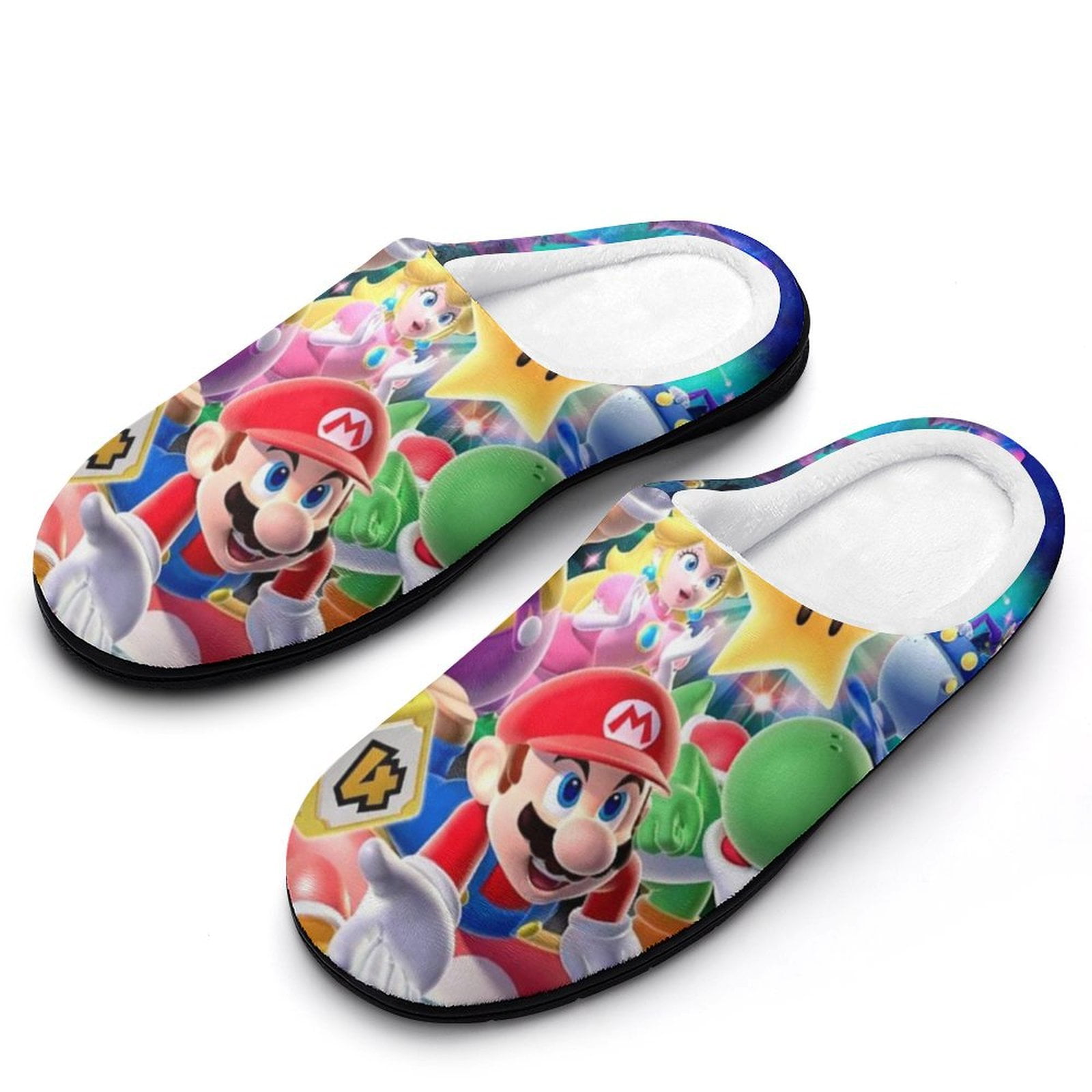 Super Mario Poster Men's Cotton Slippers Winter Fuzzy Lightweight Anti-slip Rubber Sole Slippers ...