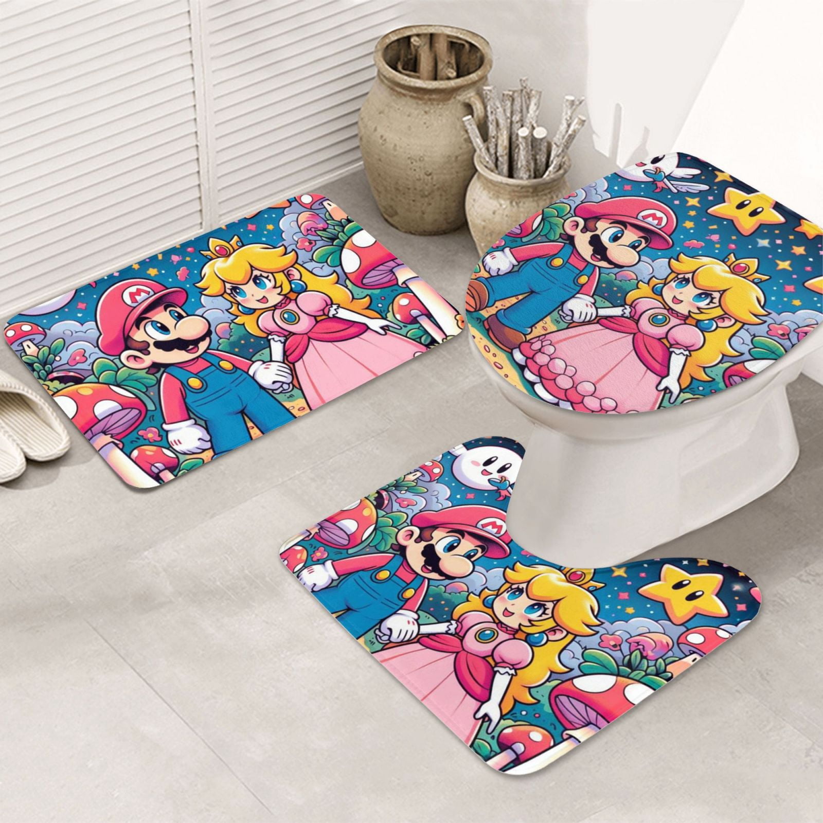 Super Mario Princess 3 Piece Bathroom Rug Set, Bath Mats Set With U ...
