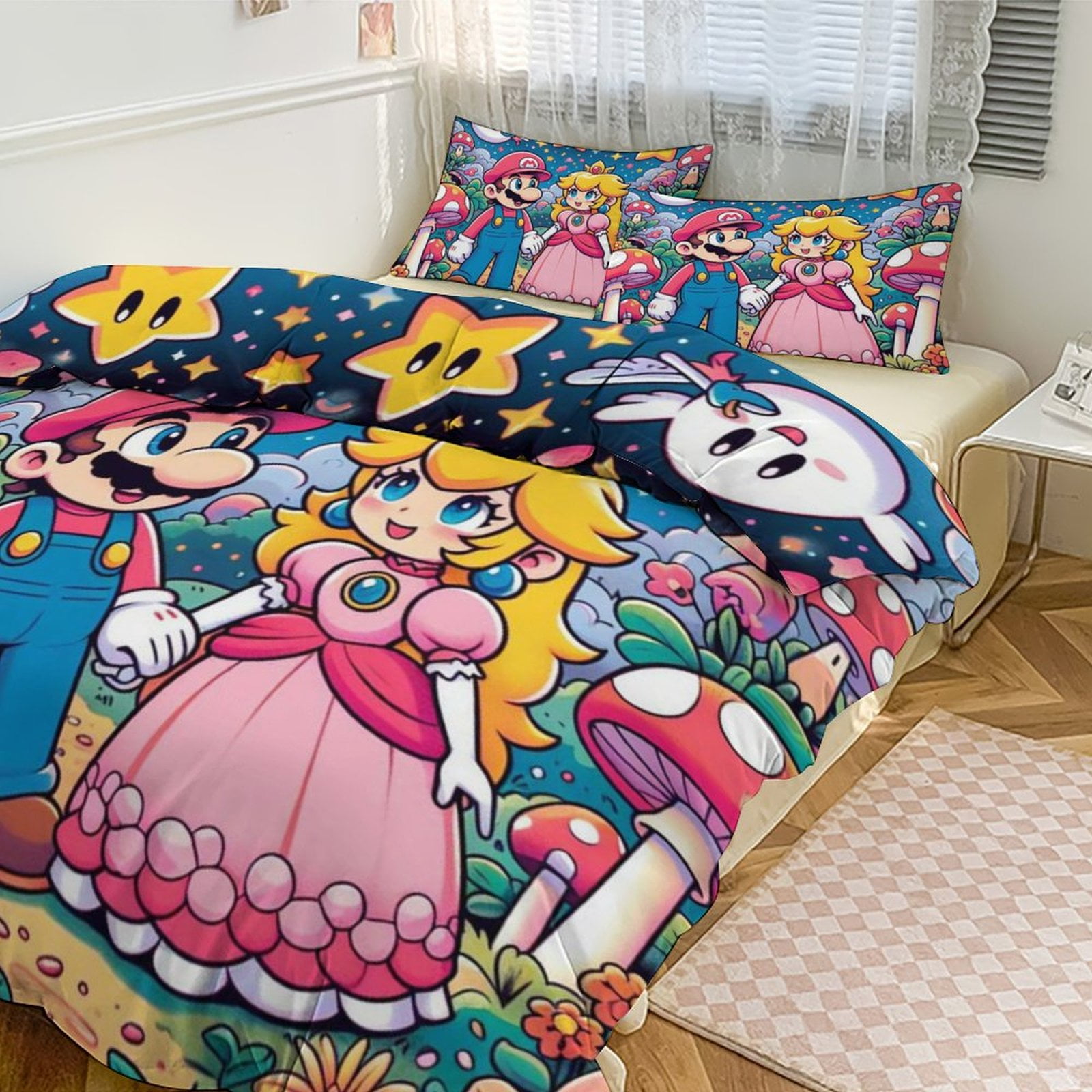 Super Mario Princess Duvet Cover Set, 3 Piece Bedding Set 90"x90 ...