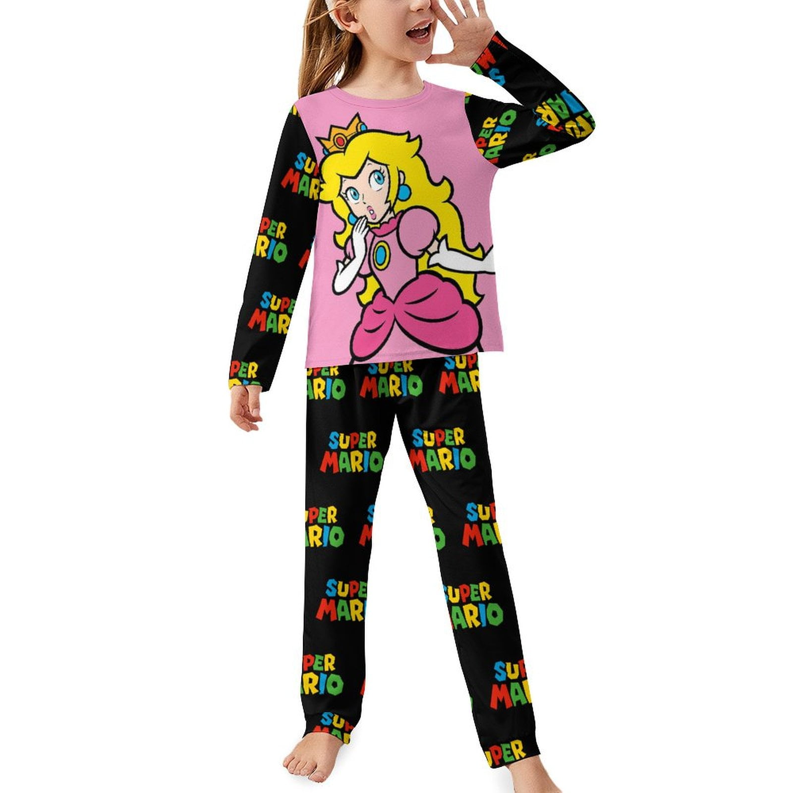 Super Mario Princess Pajama Set Cartoon Sleepwear Pant Set Long Sleeve ...