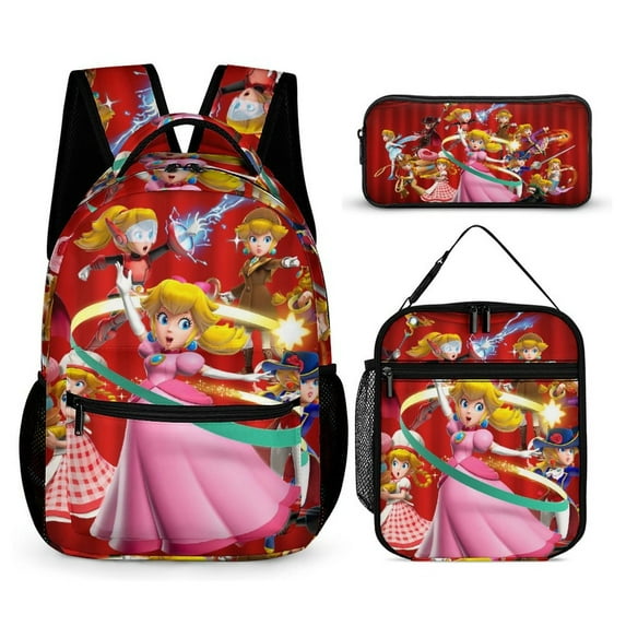 Super Mario Princess Peach 3 Pcs Backpack Set With Lunch Bag And Pencil ...