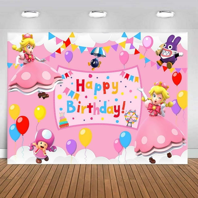 Super Mario Princess Peach Backdrop Birthday Party Banner Decoration ...