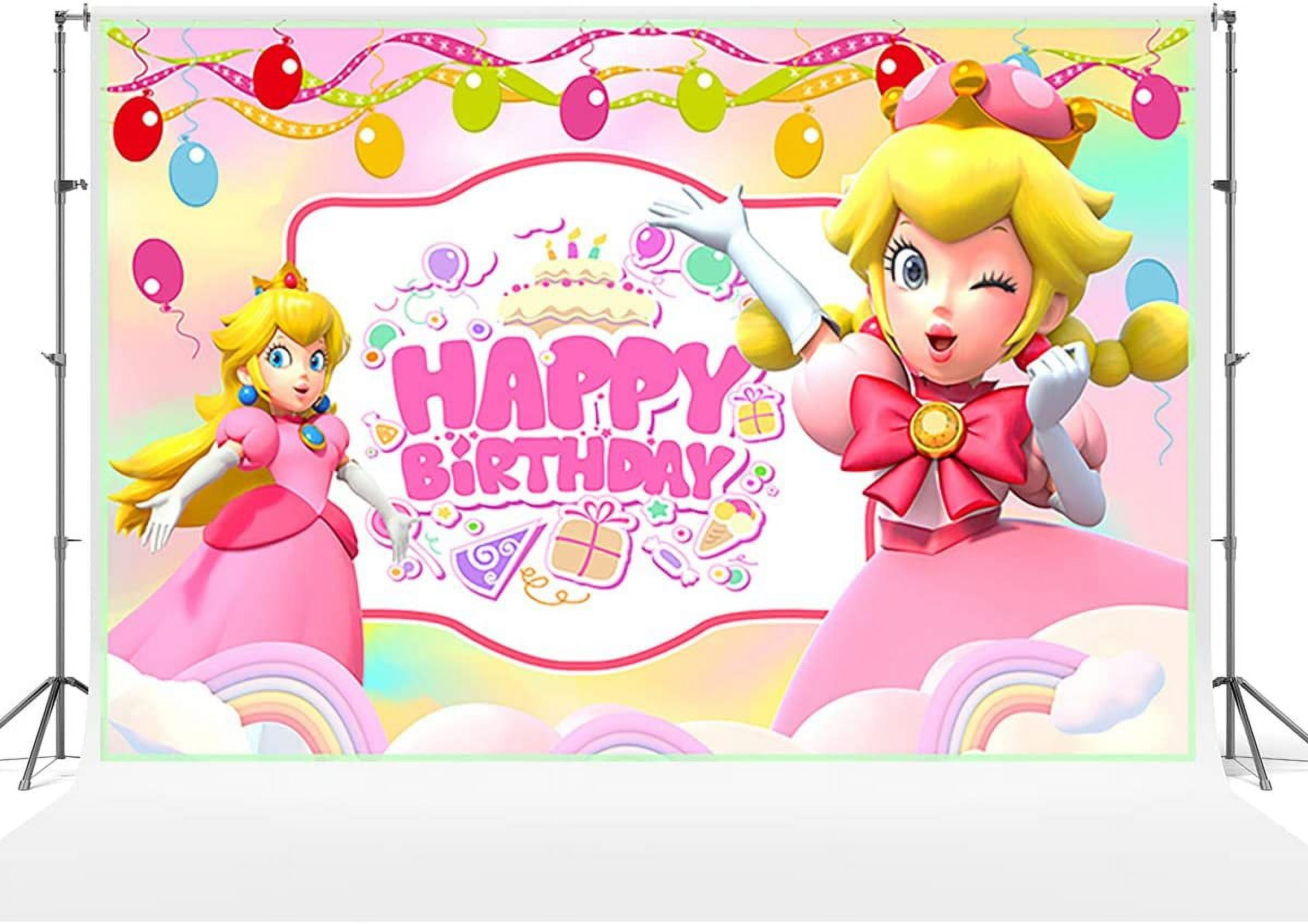 Super Mario Princess Peach Backdrop Birthday Party Banner Decoration ...