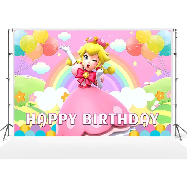 Super Mario Princess Peach Backdrop Birthday Party Banner Decoration ...
