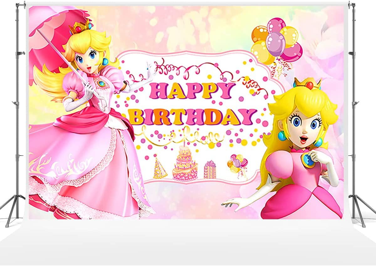 Super Mario Princess Peach Backdrop Birthday Party Banner Decoration ...